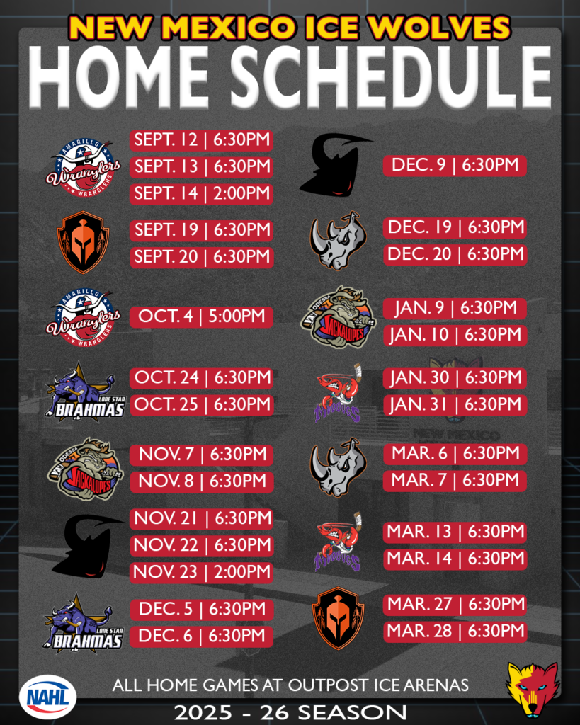 HOME SCHEDULE 25-26 - NEW MEXICO ICE WOLVES
